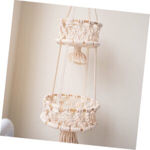 ADOCARN 1pc Cotton Rope Fruit and Vegetable Basket Fruit Vegetable Storage Basket Macrame Hangers Hanging Pot Rope Wall Baskets Rope Plant Hanger Woven Indoor Tapestry Bamboo Circle