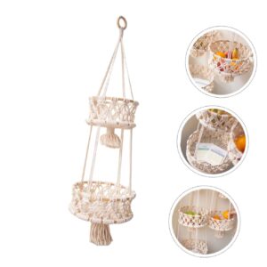 ADOCARN 1pc Cotton Rope Fruit and Vegetable Basket Fruit Vegetable Storage Basket Macrame Hangers Hanging Pot Rope Wall Baskets Rope Plant Hanger Woven Indoor Tapestry Bamboo Circle