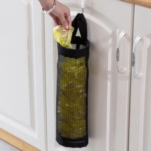 Grocery Bag Holder Mesh Plastic Bag Holder Dispensers Wall Mounted Hanging Trash Bags Holder Kitchen Garbage Bag Organizer(Black)