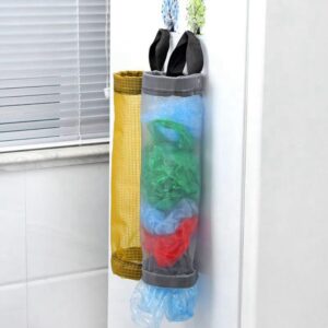 Grocery Bag Holder Mesh Plastic Bag Holder Dispensers Wall Mounted Hanging Trash Bags Holder Kitchen Garbage Bag Organizer(Black)