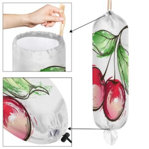 Plastic Bag Holder Fruits Cherry Wall Mount Grocery Bag Holder Washable Plastic Bag Dispenser Garbage Bag Organizer for Home Kitchen Decor, Gifts for Women Mom Family Friends