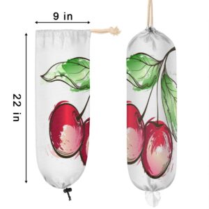 Plastic Bag Holder Fruits Cherry Wall Mount Grocery Bag Holder Washable Plastic Bag Dispenser Garbage Bag Organizer for Home Kitchen Decor, Gifts for Women Mom Family Friends