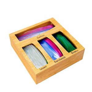 tilb ziplock bag storage organizer,bamboo baggie organizer dispenser for drawer,plastic bag organizer for drawer compatible with gallon,quart,sandwich,snack bags