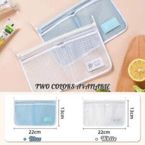 2 Pack Refrigerator Storage Bag Tidy Hanging Mesh Bags,Refrigerator Door Organizer Set, Two Grids Hanging Household Kitchen Tidy Seasoning Organizer With Hook Fridge Organizer Pocket (White)