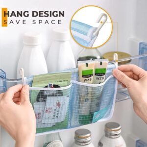 2 Pack Refrigerator Storage Bag Tidy Hanging Mesh Bags,Refrigerator Door Organizer Set, Two Grids Hanging Household Kitchen Tidy Seasoning Organizer With Hook Fridge Organizer Pocket (White)