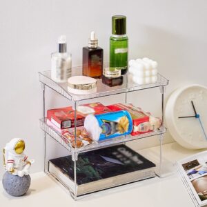 FOTOEV Stackable Shelves for Cabinets & Countertop - Storage Shelf Organizer Stand Racks- Foldable Shelves for Undersink, Kitchen Cabinets, Pantry, Countertops, Clear Acrylic