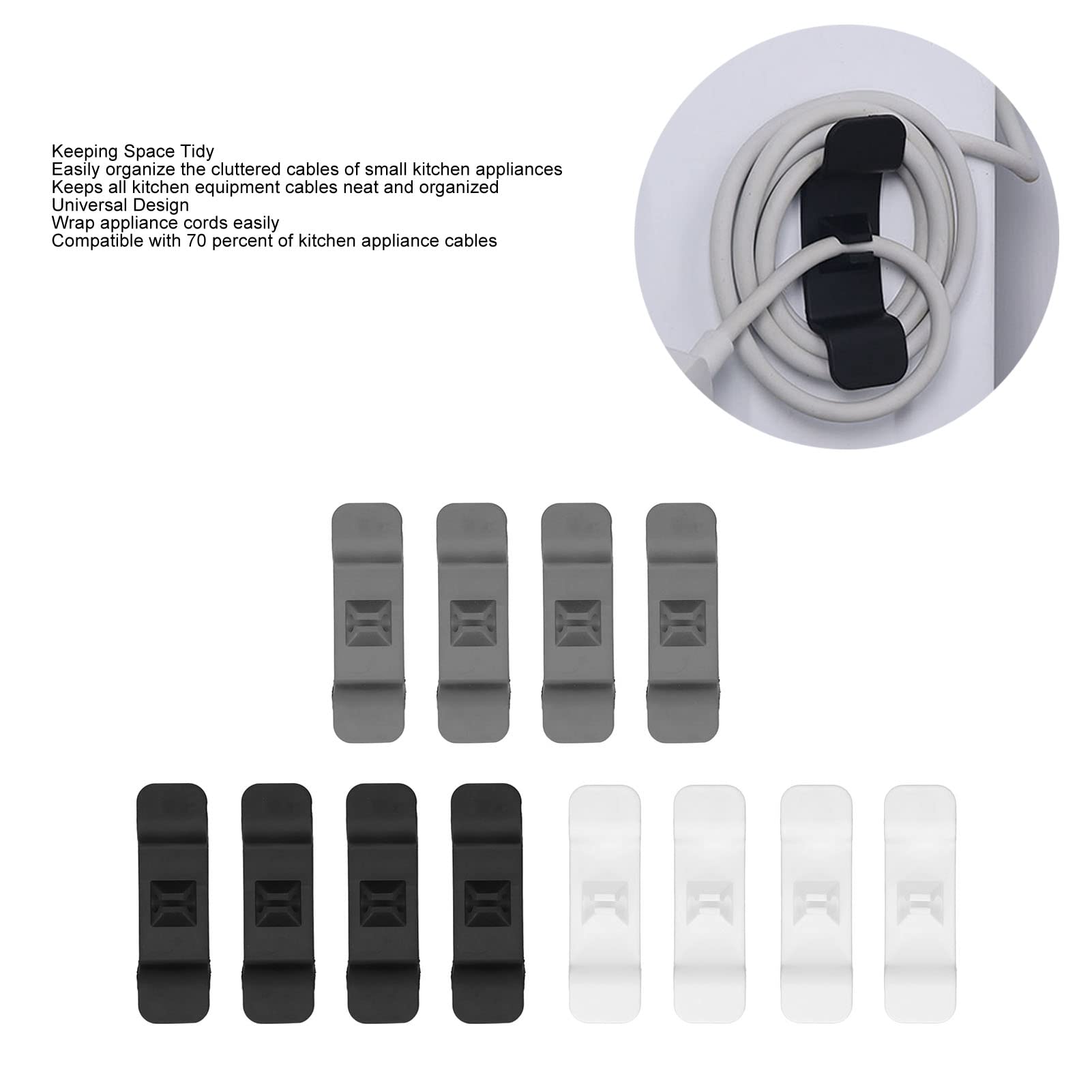 TOPINCN Adhesive Cord Holders Silicone Cord Organizers Appliance Cable Management Cable Wrapper Holder for Coffee Maker Juicer Toaster 12pcs