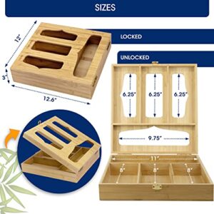 THAETEX Bag Storage Organizer - Bamboo Organizer for Kitchen Drawer | Compatible with Quart Slider, Gallon, Quart, Sandwich, Snack | Comes with Erasable Stickers and Bag Holder (1 Box 4 Slots)