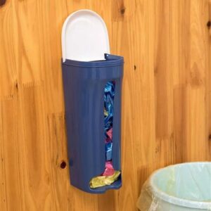 Grocery Bag Holder Wall Mount, Kitchen Adhesive Plastic Bags Dispenser Trash Bags Garbage Bags Organizer Hanging Over Cabinet Door(Blue)