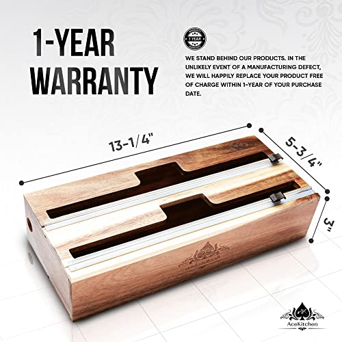 AceKitchen Foil and Plastic Wrap Organizer, 2 in 1 Wrap Dispenser with Cutters, Acacia Wood Organizer, Compatible with 12" Roll, 2 in 1 Wrap Dispenser, Aluminum Foil Dispenser for Kitchen Organization