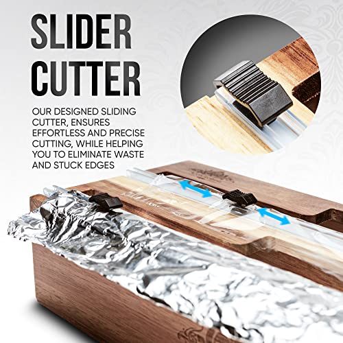 AceKitchen Foil and Plastic Wrap Organizer, 2 in 1 Wrap Dispenser with Cutters, Acacia Wood Organizer, Compatible with 12" Roll, 2 in 1 Wrap Dispenser, Aluminum Foil Dispenser for Kitchen Organization