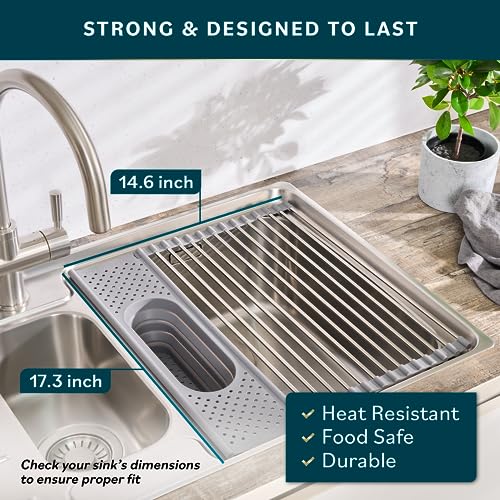 Sink Drying Rack - Roll Up Dish Drying Rack, Over The Sink Dish Drying Rack For Kitchen Sink Accessories Dish Drying Rack Over The Sink, Roll Up Dish Drying Rack Over The Sink Kitchen -17.3 x14.6 Gray