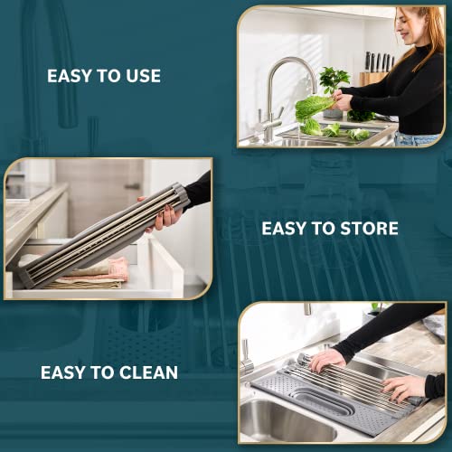 Sink Drying Rack - Roll Up Dish Drying Rack, Over The Sink Dish Drying Rack For Kitchen Sink Accessories Dish Drying Rack Over The Sink, Roll Up Dish Drying Rack Over The Sink Kitchen -17.3 x14.6 Gray