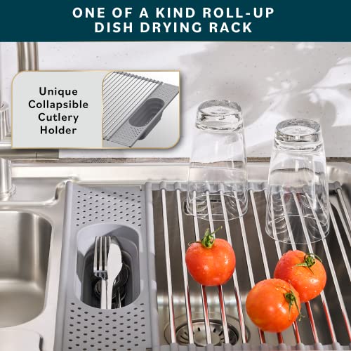 Sink Drying Rack - Roll Up Dish Drying Rack, Over The Sink Dish Drying Rack For Kitchen Sink Accessories Dish Drying Rack Over The Sink, Roll Up Dish Drying Rack Over The Sink Kitchen -17.3 x14.6 Gray