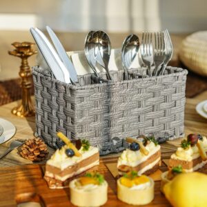 GRANNY SAYS Utensils Holder, Caddy Cutlery Holder Silverware, Utensils Organizer, Wicker Picnic Baskets with Handle, Spoon Holder for Party, Basket Holder for Kitchen Table, Cabinet