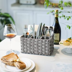 GRANNY SAYS Utensils Holder, Caddy Cutlery Holder Silverware, Utensils Organizer, Wicker Picnic Baskets with Handle, Spoon Holder for Party, Basket Holder for Kitchen Table, Cabinet