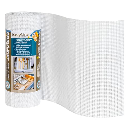 EasyLiner Select Grip Shelf Liner for Drawers & Cabinets - Easy to Install & Cut to Fit - Non Slip Non Adhesive Grip Shelf Liner for Kitchen Drawers, Bathroom, Pantry - 12in. x 24ft. - White