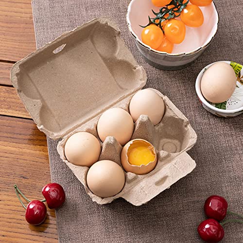 30 Pack Empty Egg Cartons,6 Pulp Fiber Egg Carrier Egg Storage Containers for Kitchen, Farm, Picnic,Travel, Brown,Reusable.