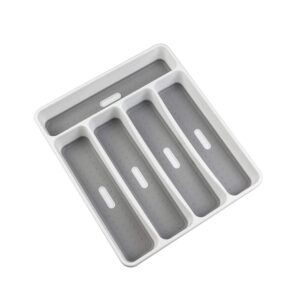 LeMuna Silverware Tray for Drawer, Plastic Cutlery Tray Kitchen Drawer Organizer, 5 Compartment Flatware Cutlery Organizer, Soft-Grip Lining and Non-Slip Rubber Feet