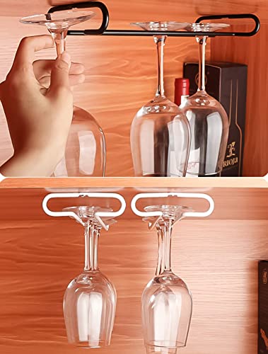 GeLive 10 Inch Under Cabinet Wine Glass Rack Stemware Holder Glass Storage Hanger Organizer for Kitchen and Bar Set of 2 (Black)