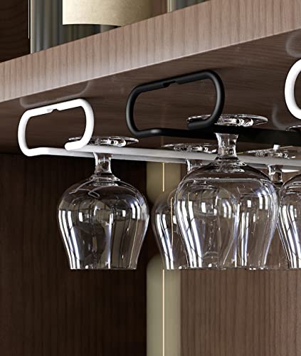 GeLive 10 Inch Under Cabinet Wine Glass Rack Stemware Holder Glass Storage Hanger Organizer for Kitchen and Bar Set of 2 (Black)