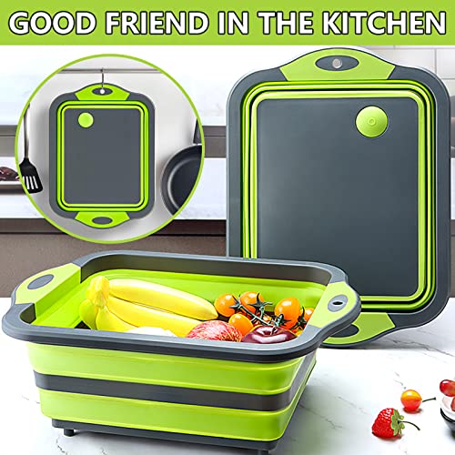 UMIKAkitchen Collapsible Cutting Board - Portable Washing Veggies Fruits Food Grade Camping Sink (4.25 Gal) with Draining Plug - Collapsible Sink Camping,Camping Dish Washing Station(Green)