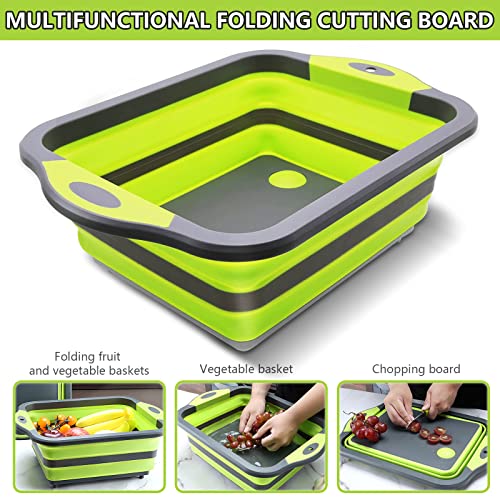 UMIKAkitchen Collapsible Cutting Board - Portable Washing Veggies Fruits Food Grade Camping Sink (4.25 Gal) with Draining Plug - Collapsible Sink Camping,Camping Dish Washing Station(Green)