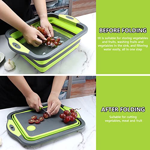 UMIKAkitchen Collapsible Cutting Board - Portable Washing Veggies Fruits Food Grade Camping Sink (4.25 Gal) with Draining Plug - Collapsible Sink Camping,Camping Dish Washing Station(Green)