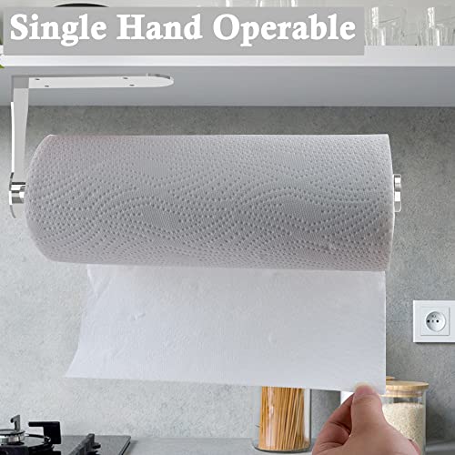 Paper Towel Holder Under Cabinet Brushed Nickel Wall Mounted Hanging Paper Towel Holders Under Counter Paper Rack with Ratcheting for Kitchen Bathroom Rv Silver Mounted Vertically Or Horizontally