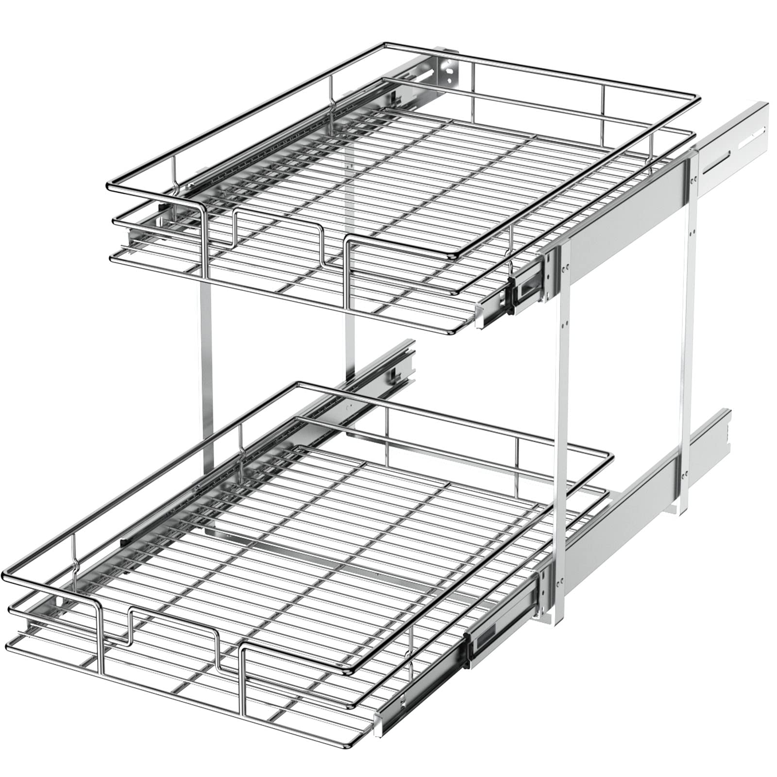 LOVMOR 2 Tier Individual Pull Out Cabinet Organizer 14" W x 21" D, Slide Out Kitchen Cabinet Storage Sliding Shelves