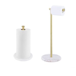 kes kitchen paper towel holder & tissue roll holder with modern marble base, brushed brass finish, kph100-bz+bph284s1-bz