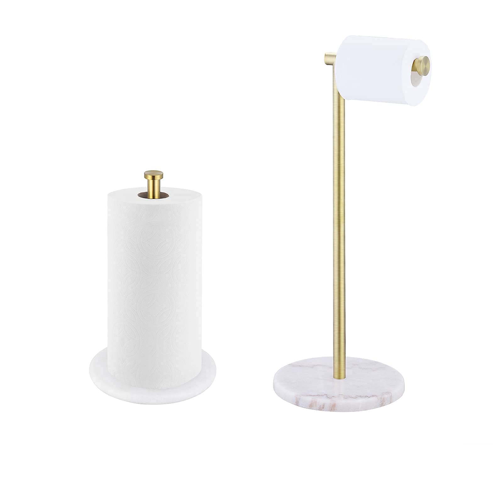 KES Kitchen Paper Towel Holder & Tissue Roll Holder with Modern Marble Base, Brushed Brass Finish, KPH100-BZ+BPH284S1-BZ