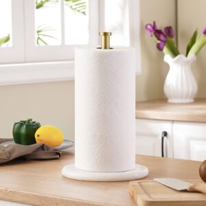 KES Kitchen Paper Towel Holder & Tissue Roll Holder with Modern Marble Base, Brushed Brass Finish, KPH100-BZ+BPH284S1-BZ