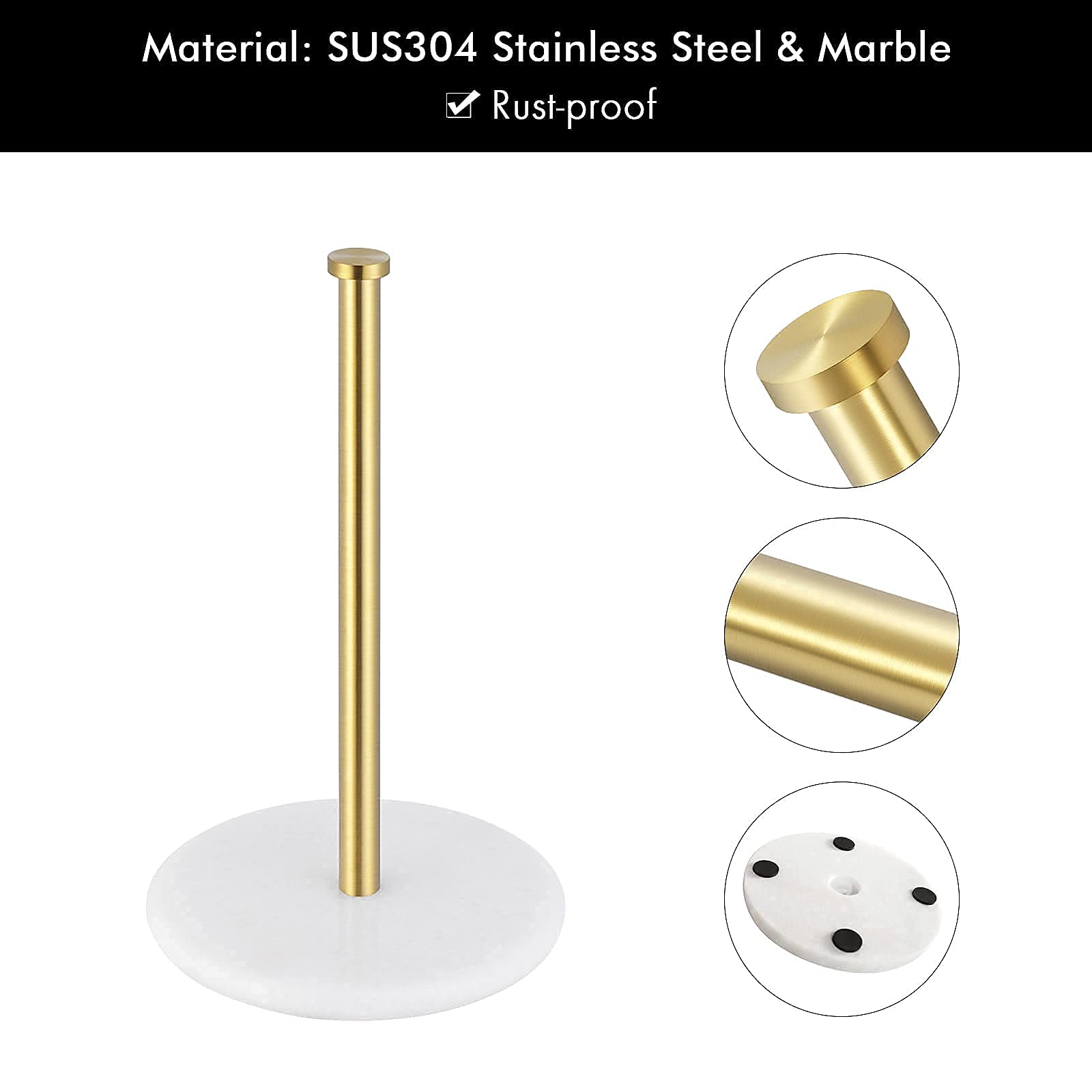 KES Kitchen Paper Towel Holder & Tissue Roll Holder with Modern Marble Base, Brushed Brass Finish, KPH100-BZ+BPH284S1-BZ