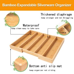 oridom Bamboo Silverware Organizer, Expandable Kitchen Drawer Organizer, Multi-Purpose Storage for Utensil Organizer, Large Capacity Cutlery Organizer in Drawer