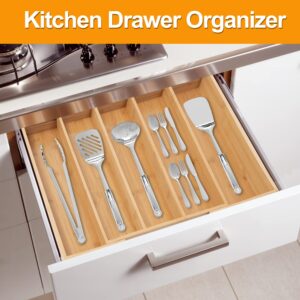 oridom Bamboo Silverware Organizer, Expandable Kitchen Drawer Organizer, Multi-Purpose Storage for Utensil Organizer, Large Capacity Cutlery Organizer in Drawer