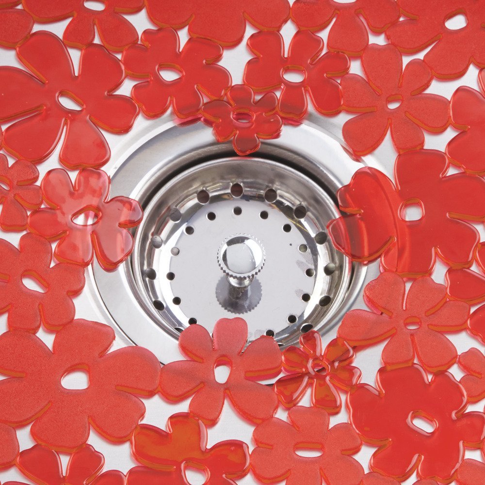 iDesign Blumz Floral BPA-Free Flexible PVC Plastic Sink Protector Mat - 11" x 12", Red