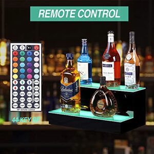 MESAILUP 16 Inch LED Lighted Liquor Bottle Display 2 Step Illuminated Bottle Shelf 2 Tier Home Bar Drinks Commercial Lighting Shelves with Remote Control (2 Tier, 16 inch)