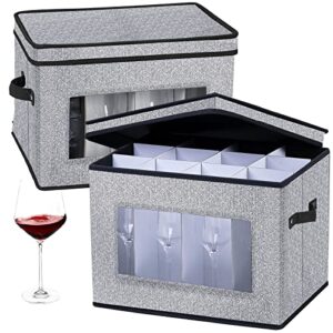 stemware storage cases 2 pack, wine glass storage box with dividers,hard shell stackable china storage containers for glassware or crystal,holds 12 wine glasses,moving boxes (white and black)