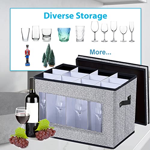 Stemware Storage Cases 2 Pack, Wine Glass Storage Box with Dividers,Hard Shell Stackable China Storage Containers for Glassware or Crystal,Holds 12 Wine Glasses,Moving Boxes (White and Black)