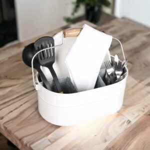 Alpha Living Home Utensil Caddy, Silverware Caddy Party, Silverware Caddy, Picnic Caddy, Flatware Caddy, Paper Plate Caddy, Galvanized Utensil Caddy, Metal Caddy, Outdoor Utensil Caddy - White