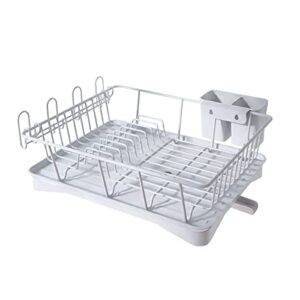 H-SPACE Dish Drying Rack, Space-Saving Dish Rack, Dish Racks for Kitchen Counter, Durable Metal Kitchen Drying Rack with a Cutlery Holder, Drying Rack for Dishes, Knives, Spoons, and Forks, White