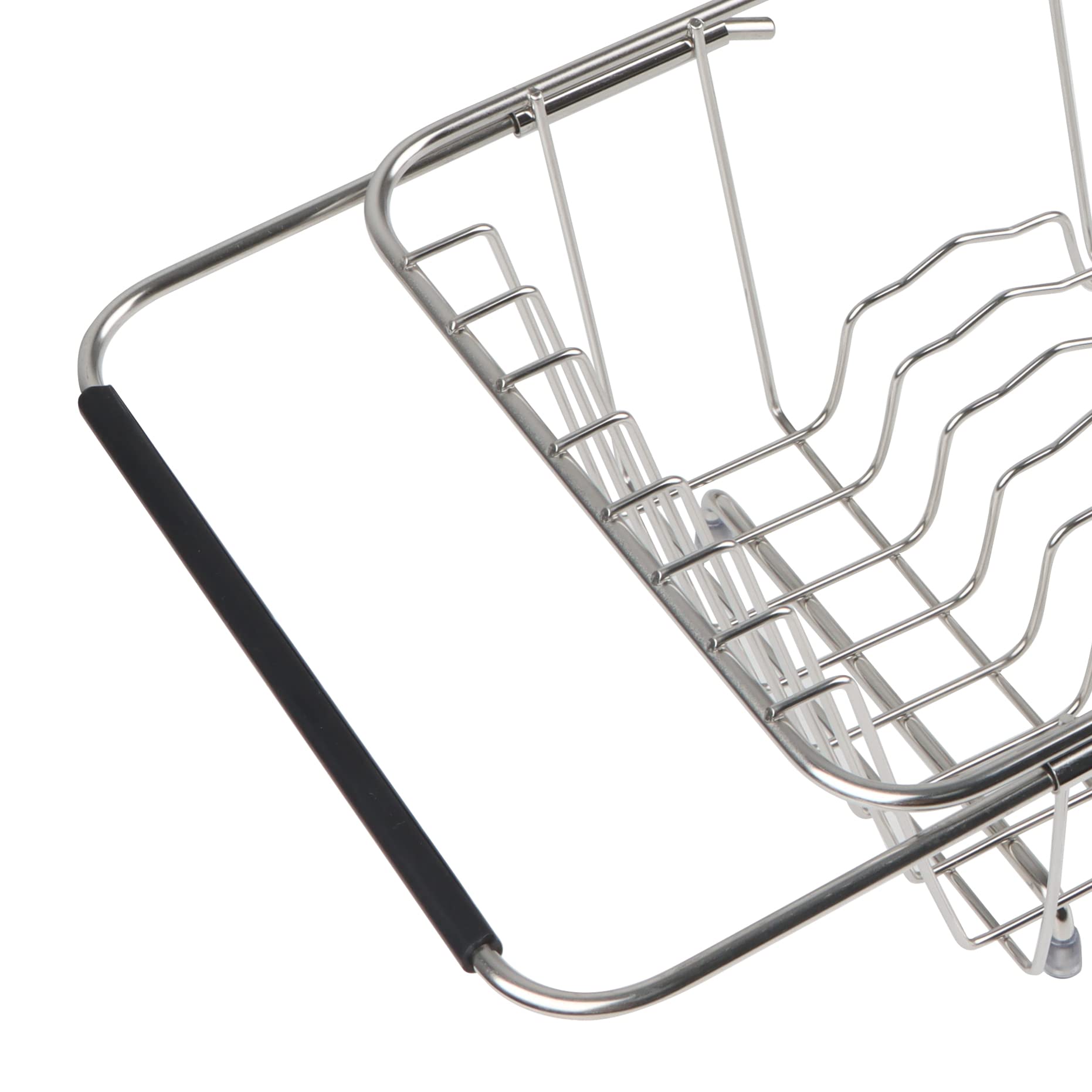 BTLATHA Sink Dish Drainer Rack, Expandable 304 Stainless Steel Dish Drying Rack Organizer with Stainless Steel Utensil Rack, Adjustable 14.96" to 20.59" Inside The Sink (up to 7 Upright Utensils).