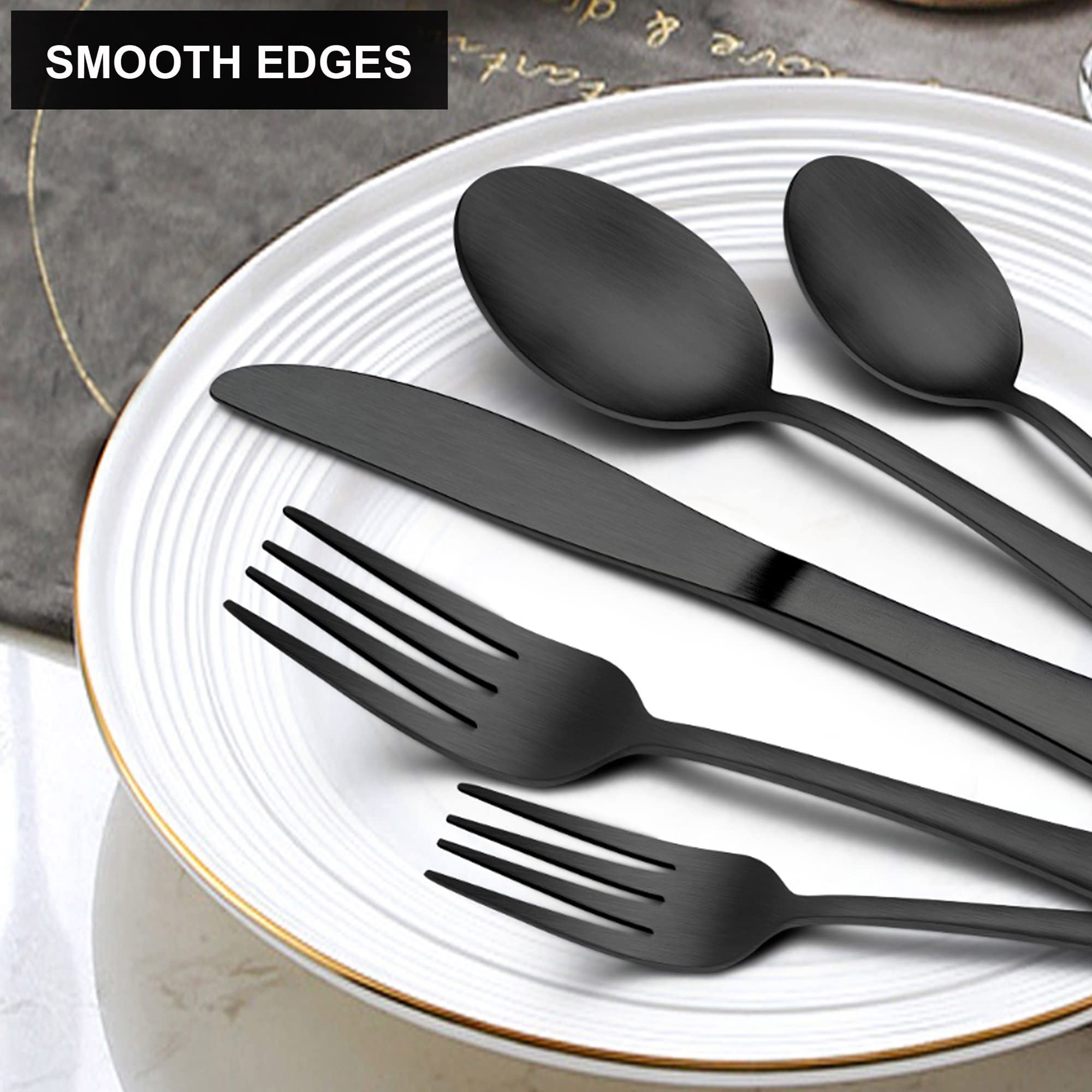 LIANYU 20 Piece Matte Black Silverware Set, Stainless Steel Black Flatware Cutlery Set for 4, Fancy Kitchen Utensil Tableware Set for Home Restaurant Party, Satin Finish, Dishwasher Safe