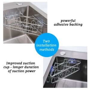 MAISEEN Kitchen Sink Caddy Sponge Holder， Space Saving Kitchen Sink Organizer + Sink Brush Holder + Dish Rag Holder, 304 Stainless Steel, Multi-Purpose 6 In 1 Kitchen Sink Accessories. Silver