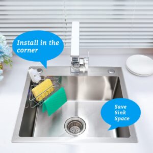 MAISEEN Kitchen Sink Caddy Sponge Holder， Space Saving Kitchen Sink Organizer + Sink Brush Holder + Dish Rag Holder, 304 Stainless Steel, Multi-Purpose 6 In 1 Kitchen Sink Accessories. Silver