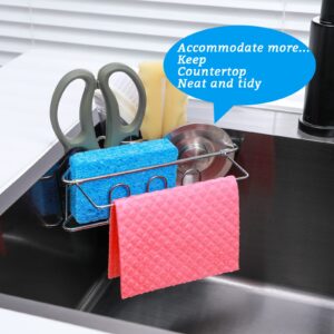 MAISEEN Kitchen Sink Caddy Sponge Holder， Space Saving Kitchen Sink Organizer + Sink Brush Holder + Dish Rag Holder, 304 Stainless Steel, Multi-Purpose 6 In 1 Kitchen Sink Accessories. Silver