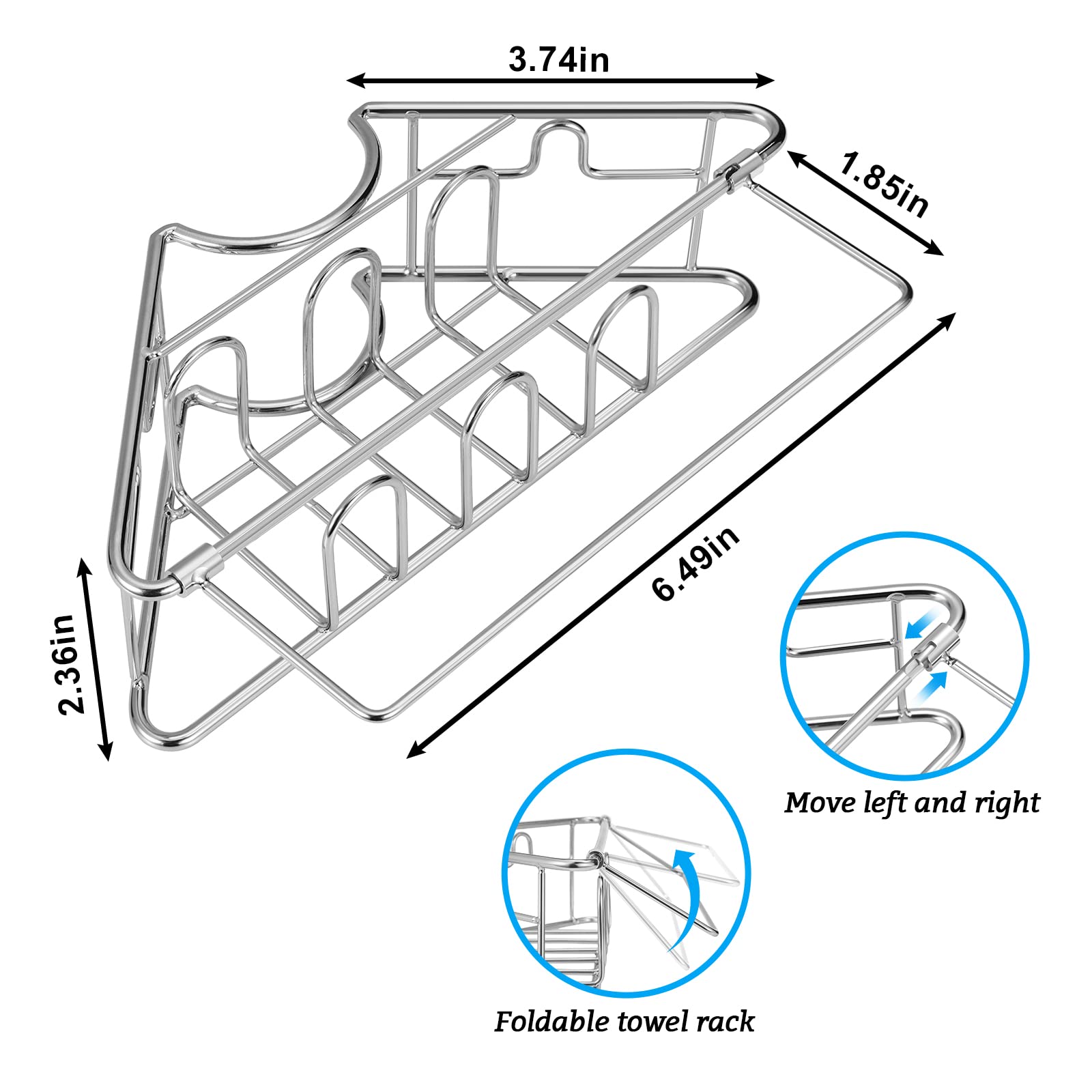 MAISEEN Kitchen Sink Caddy Sponge Holder， Space Saving Kitchen Sink Organizer + Sink Brush Holder + Dish Rag Holder, 304 Stainless Steel, Multi-Purpose 6 In 1 Kitchen Sink Accessories. Silver