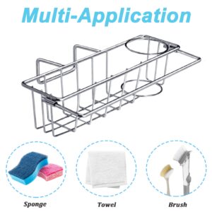 QMLALA Sponge Holder for Double Kitchen Sink, 3-in-1 Sink Caddy, Brush, Dish Towel, Sponge Sink Organizer Liquid Drainer Rack - SUS304 Stainless Steel