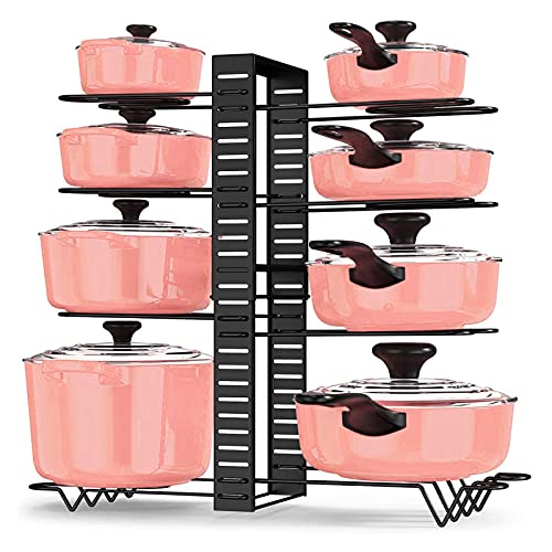 MDHAND Pot And Pan Organizer For Cabinet, Pot Lid Organizer With Adjustable 8 Dividers, Pot Organizer Rack For Under Cabinet, Pot Rack With 3 DIY Methods